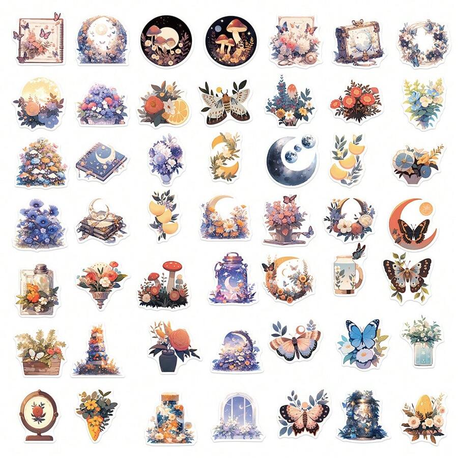 50Pcs Mysterious Flowers And Moon Stickers For Mobile Phones Computers ...