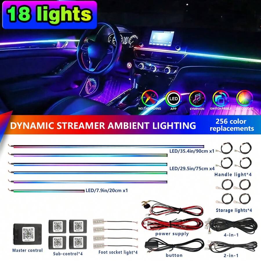 FILIPLI 18IN1 Neon Car Interior Ambient Lights APP DIY Control Acrylic ...