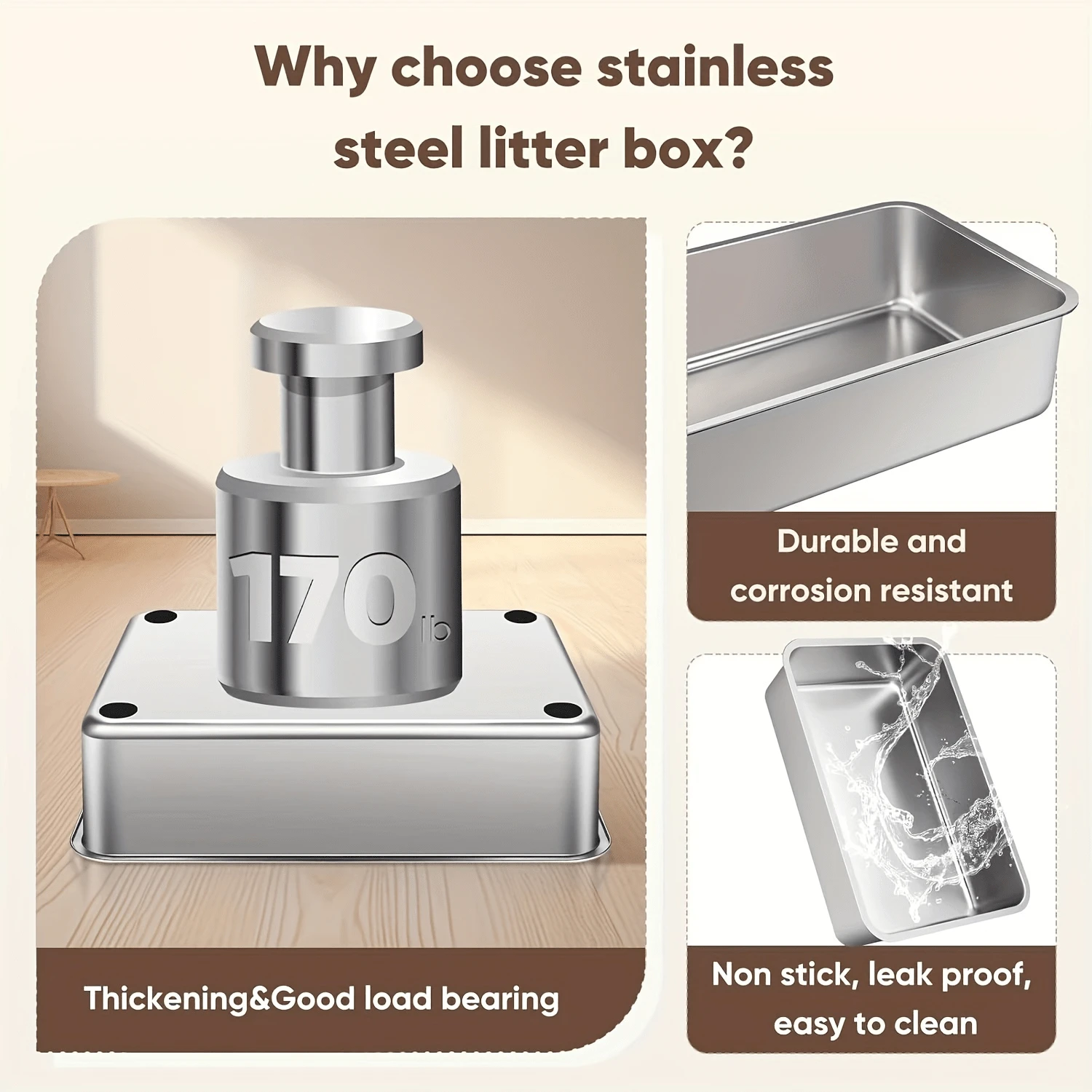 Enclosed Stainless Steel Cat Litter Box With Lid, Extra Large Side ...