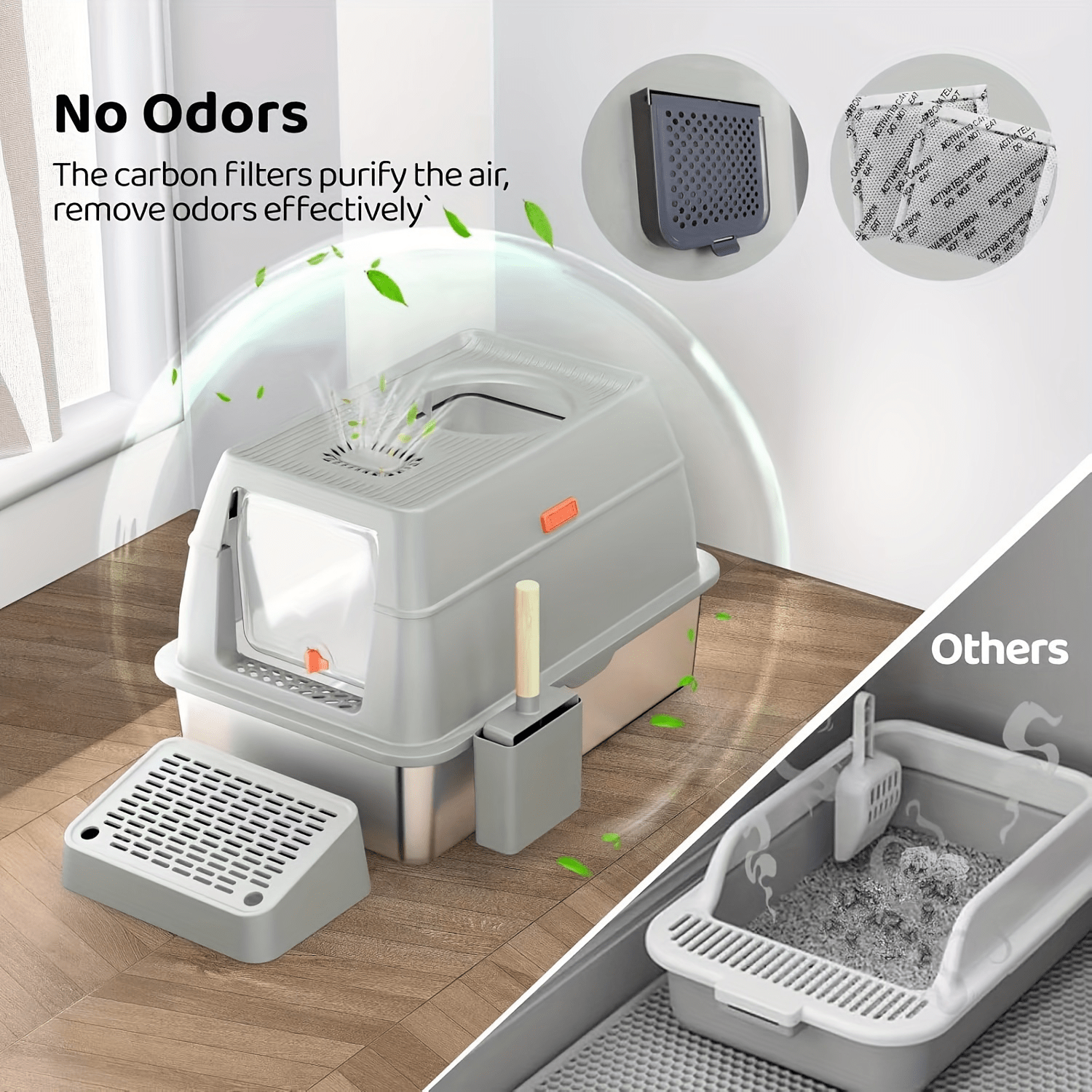 Enclosed Stainless Steel Cat Litter Box With Lid, Extra Large Side ...