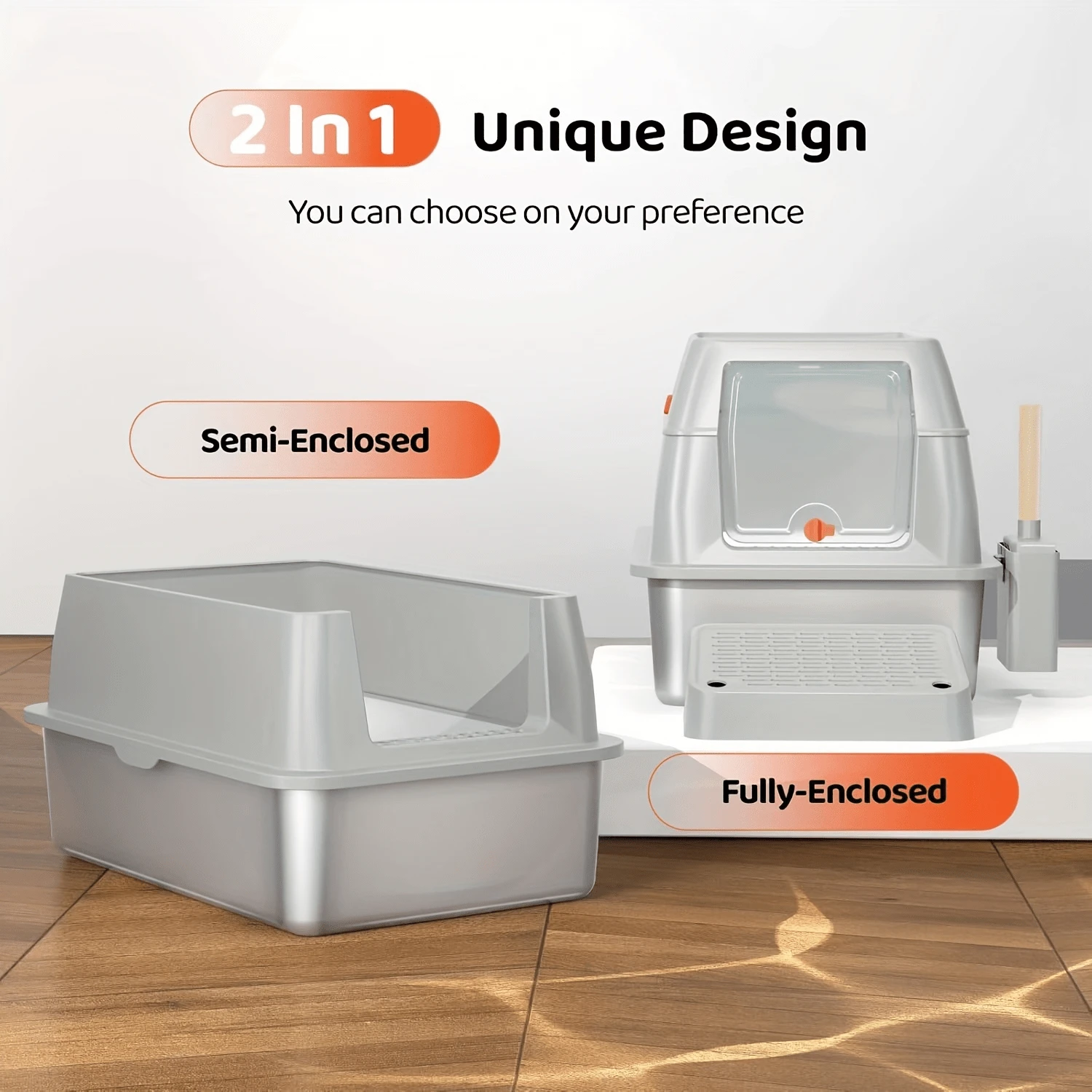 Enclosed Stainless Steel Cat Litter Box With Lid, Extra Large Side ...