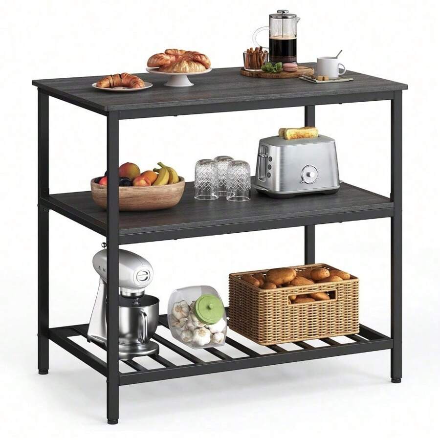 VASAGLE Kitchen Island With 3 Shelves, 47.2 Inches Width Kitchen Shelf ...