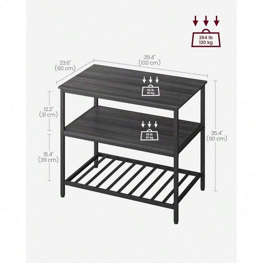 VASAGLE Kitchen Island With 3 Shelves, 47.2 Inches Width Kitchen Shelf ...