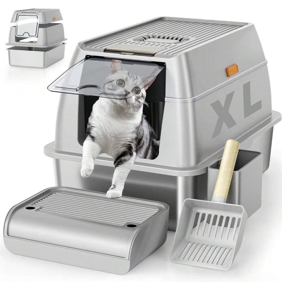 Boîte à litière en acier inoxydable avec couvercle, boîte à litière ...