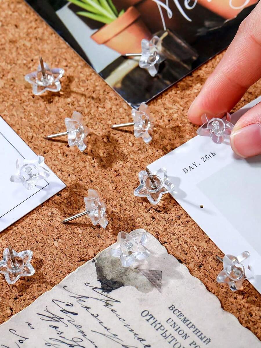 50pcs Star Shape Plastic Transparent Push Pins, Star Map Thumbtacks With Plastic Box For ...