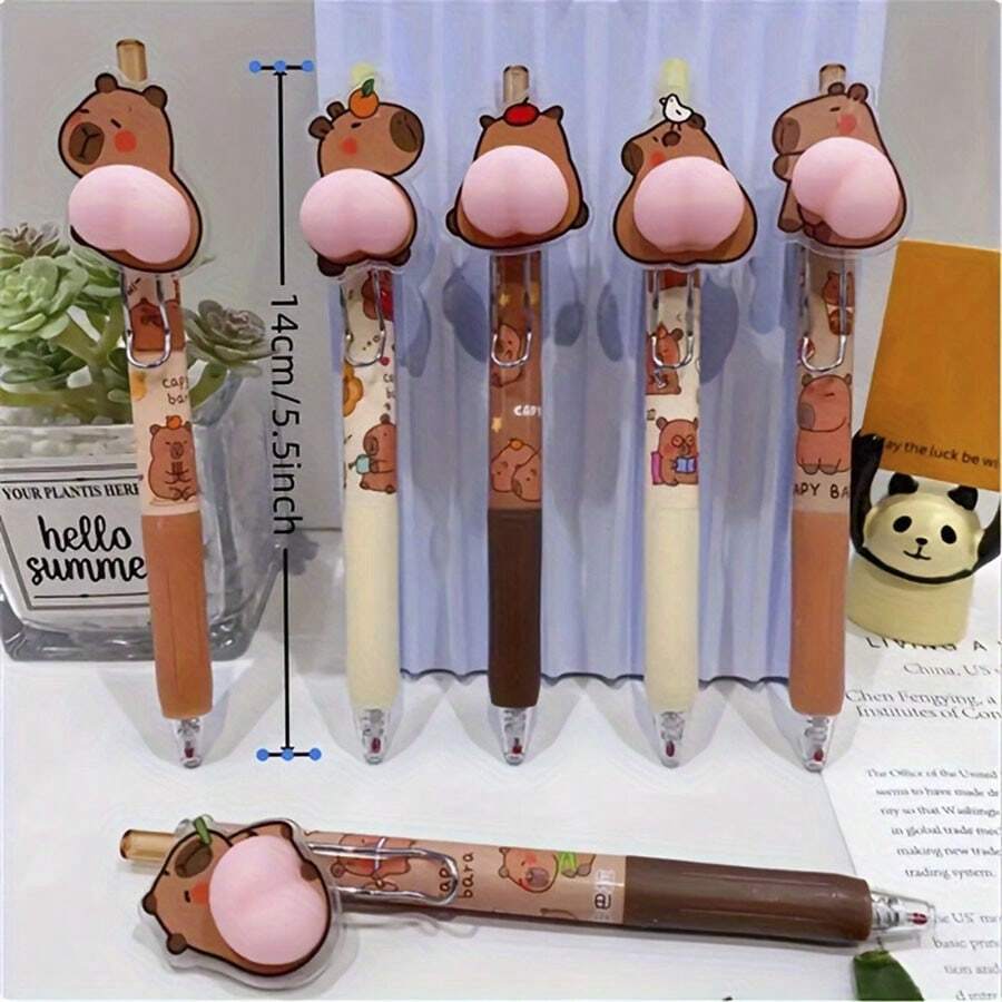 6pcs Capybara & Panda Butt Shaped Erasable Ballpoint Pens With Blue Ink, Smooth Writing For ...