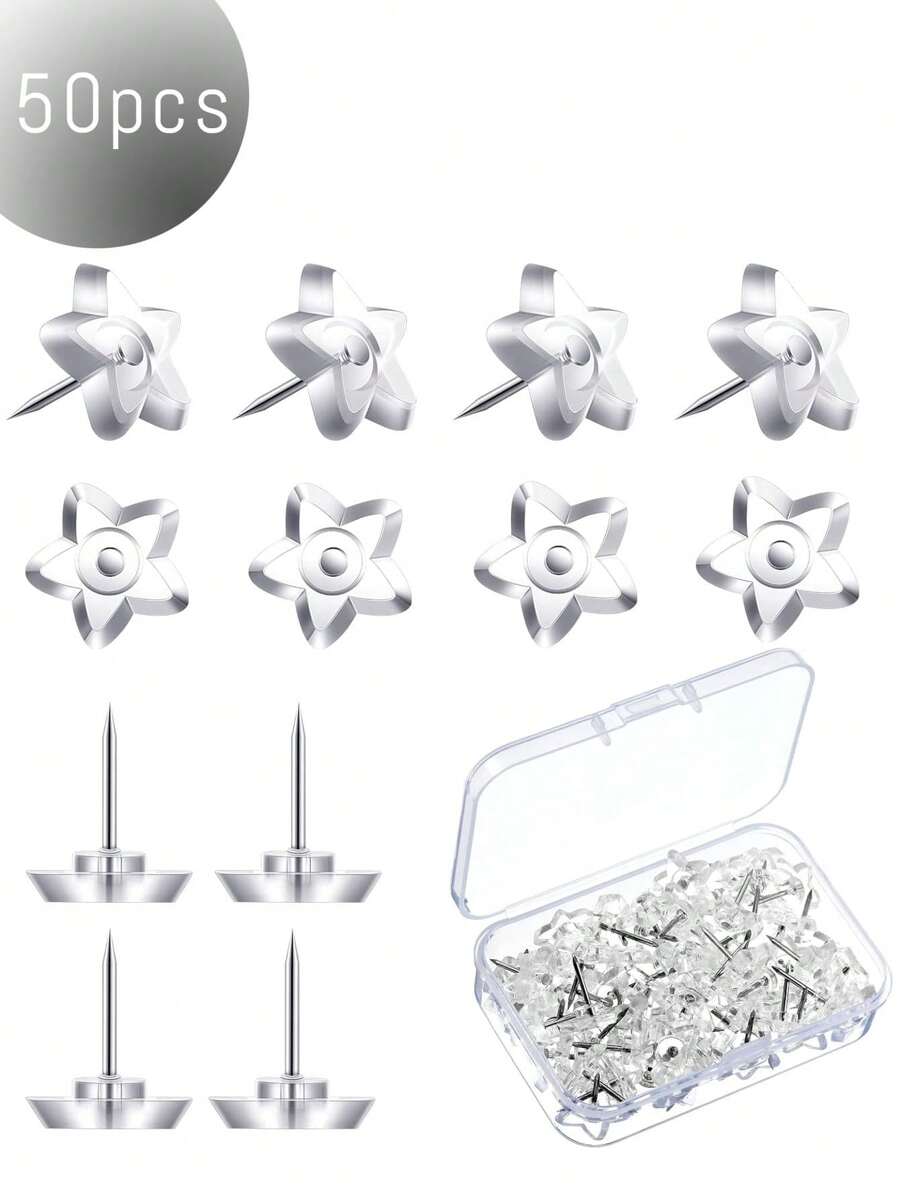 50pcs Star Shape Plastic Transparent Push Pins, Star Map Thumbtacks With Plastic Box For ...