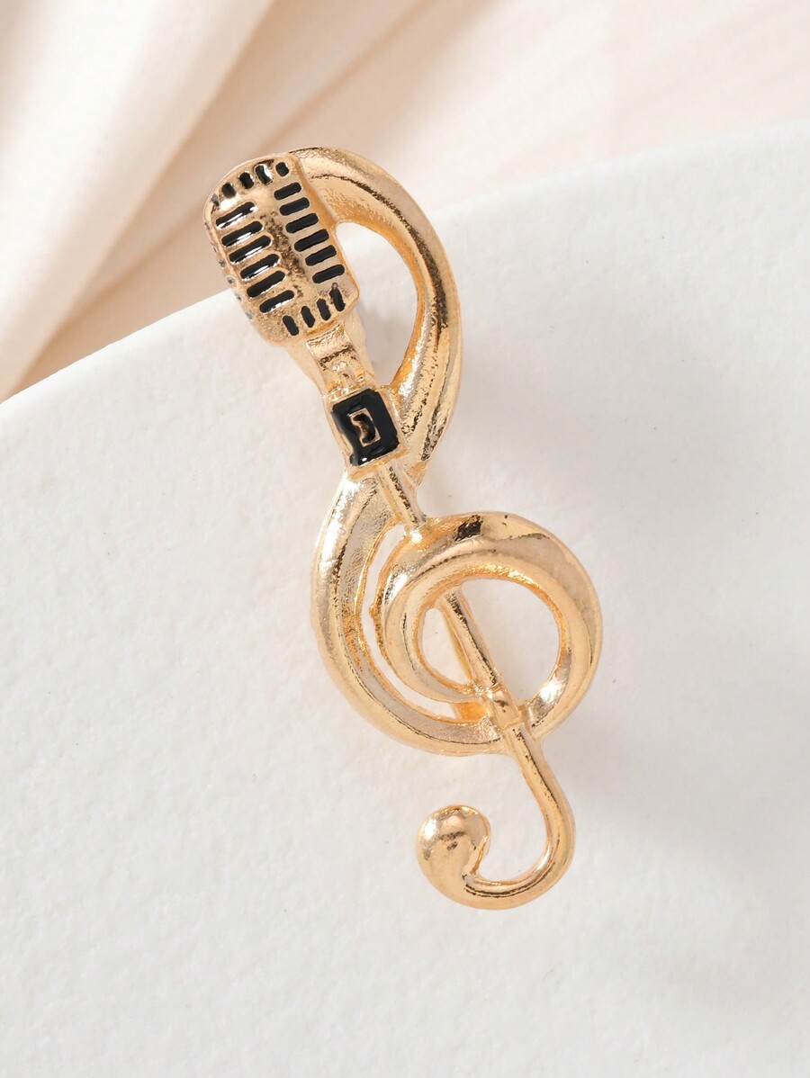 2pcs Gold Exquisite Full Metal Microphone & Guitar Brooch, Perfect For ...