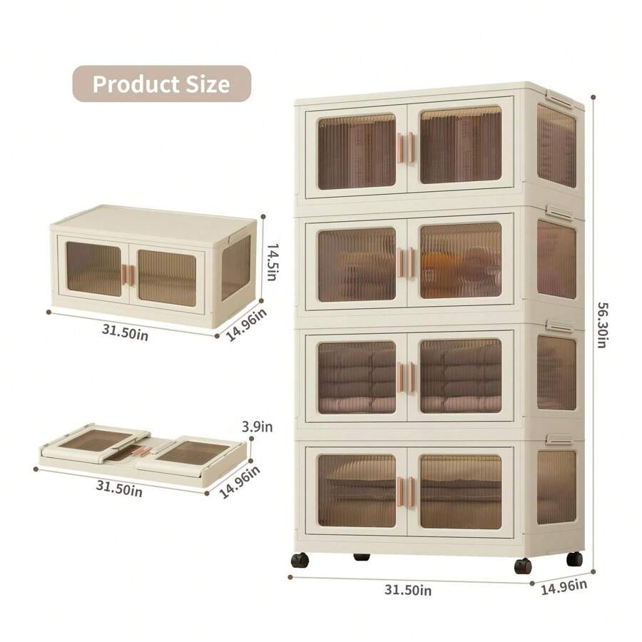4-Tier Stackable Storage Box With Lid And Front Door, Foldable Storage ...