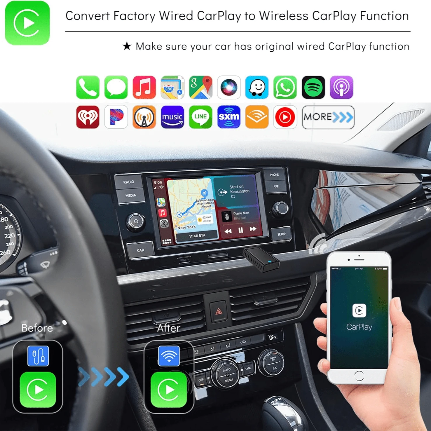 2 In 1 Wireless CarPlay Android Auto Adapter Mini USB Dongle, Plug ...
