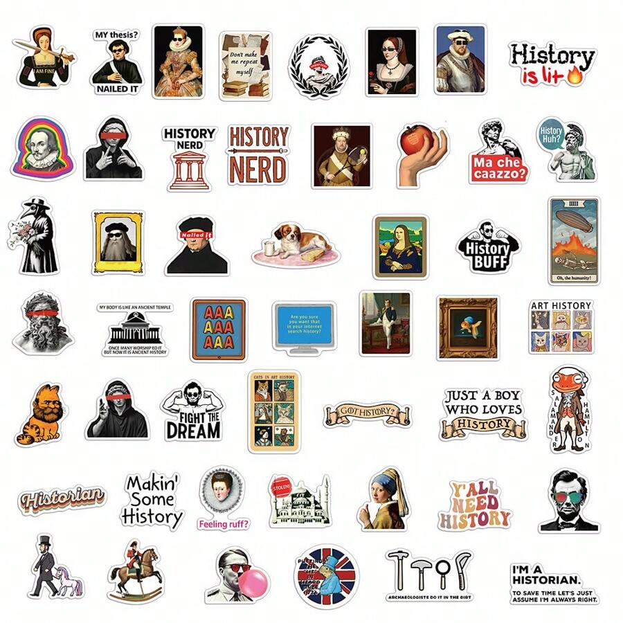 50 Fun Historical Cartoon Creative Stickers For Decorating Notebooks ...