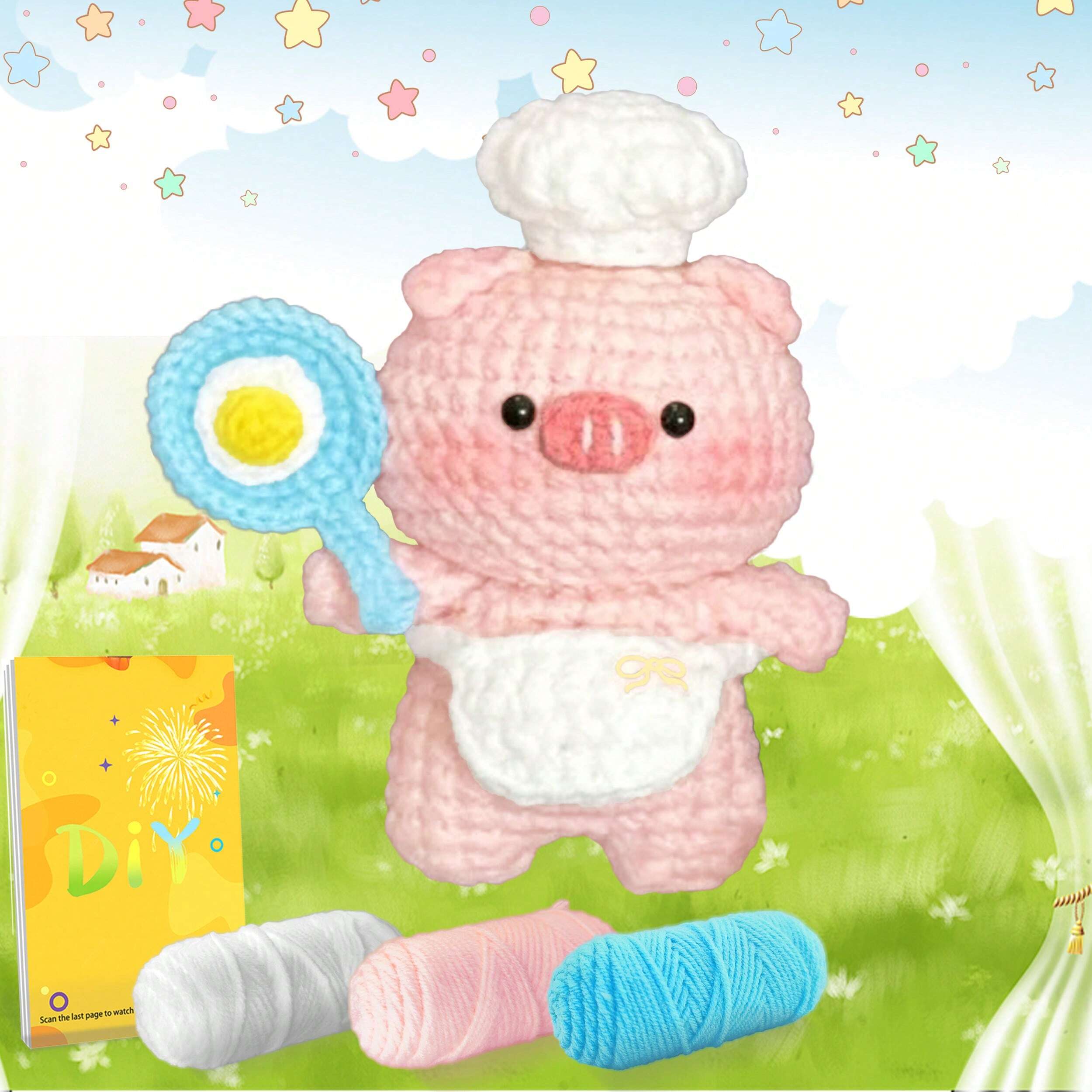 DIY Chef Pig Crochet Kit For Beginners, Amigurumi Stuffed Animals ...