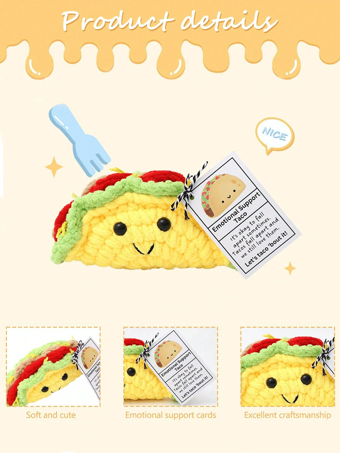 2Pcs Handmade Emotional Support Funny Moon Shape Positive Taco Mini ...