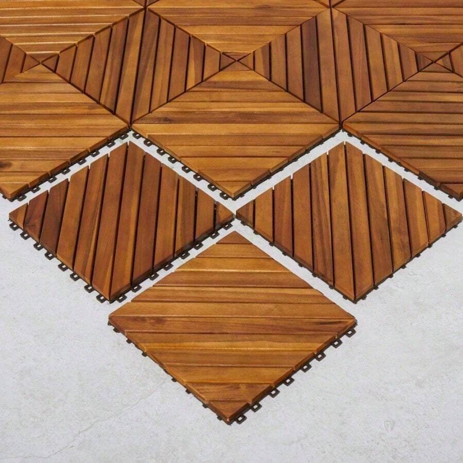 12-Diagonal Slat Acacia Interlocking Deck Tile (Set Of 10 Tiles ...