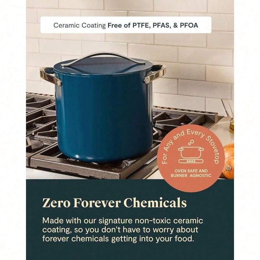 Caraway Stock Pot - 12 Qt Ceramic Coated Pot With Lid - Fee From ...