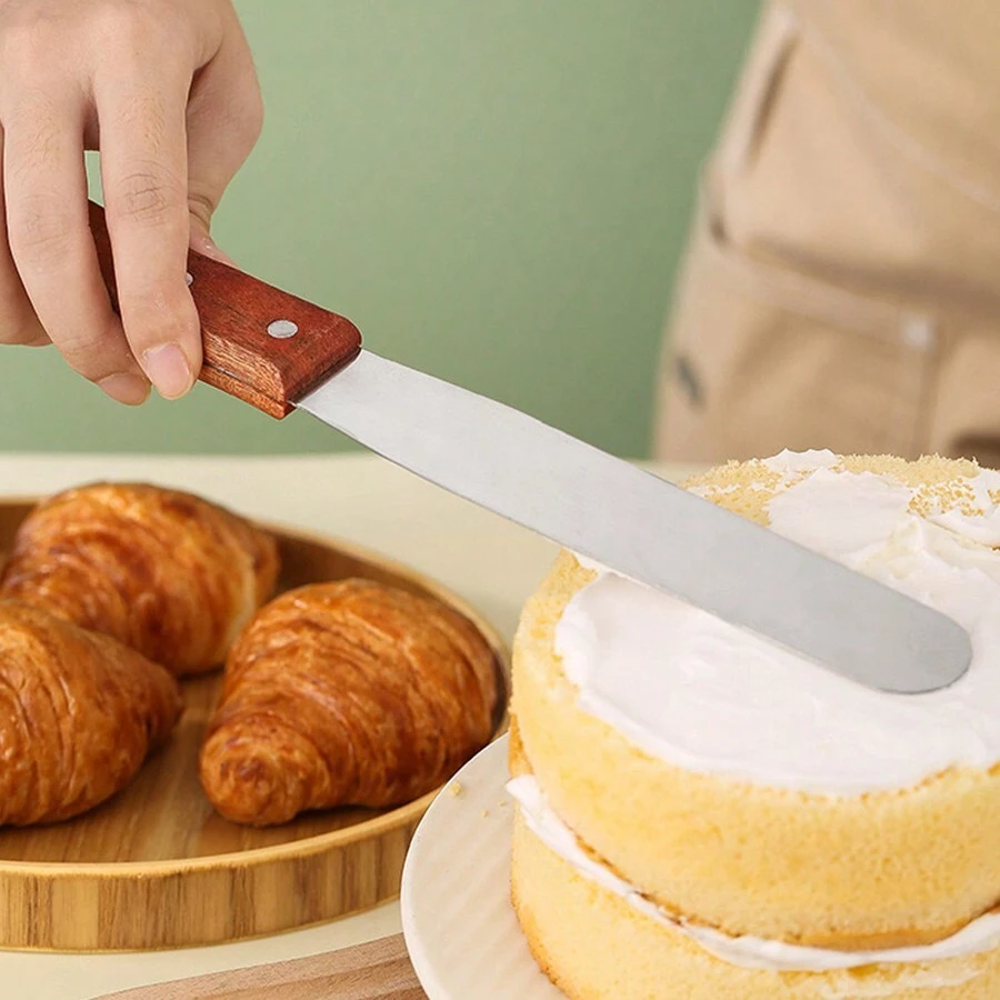 Wooden Handle Cream Cake Icing Spatula, Bakery Bread Cake Straight ...