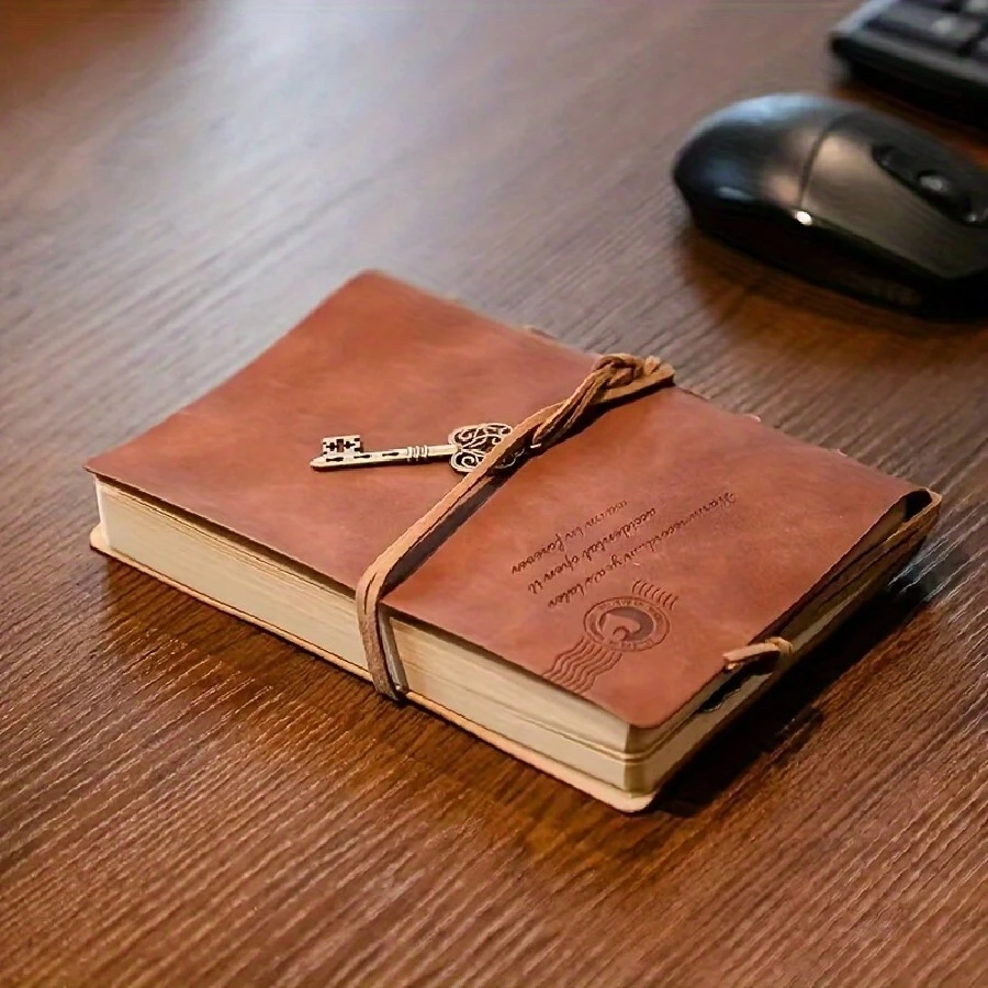 1pc Mini Vintage Notebook With Straps And Pendants, Kraft Paper Inside ...