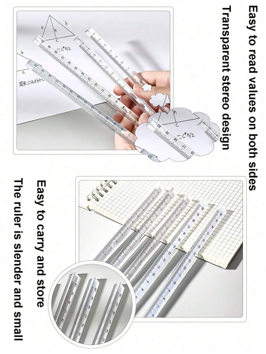 2pcs 7.87in Size Simple Transparent Triangular Ruler With Three Edges ...