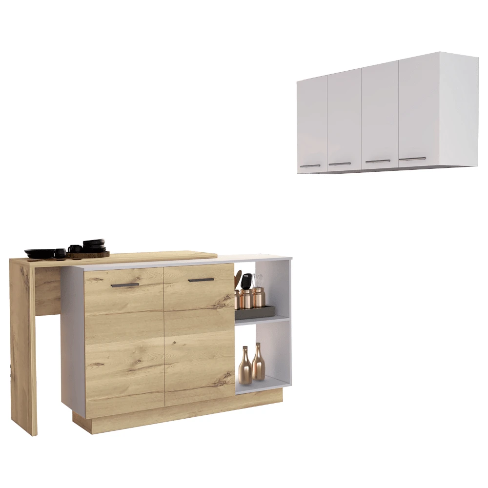 White And Light Oak 4-Shelf 6-Door 2-Piece Kitchen Set, Kitchen Island ...