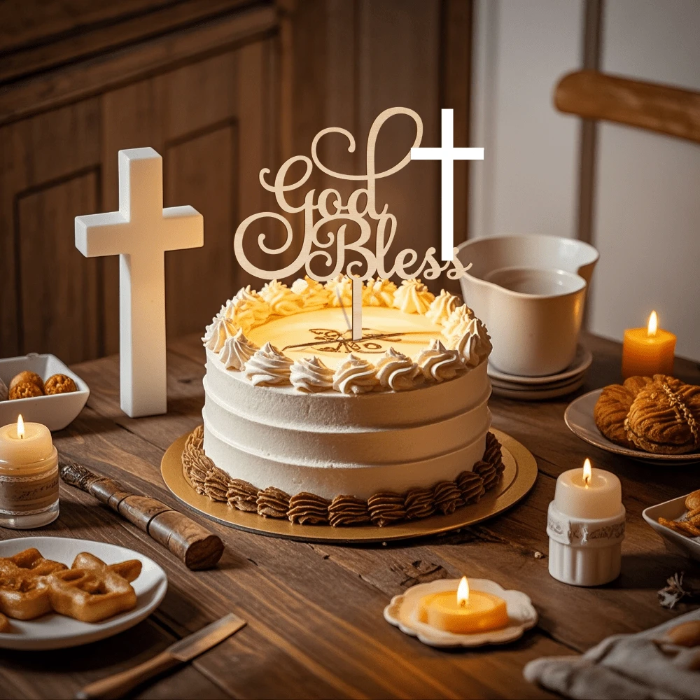God Bless Double Cake Topper In Wooden And Acrylic Baptism Cake | SHEIN USA