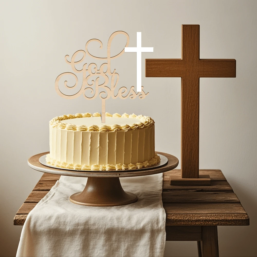 God Bless Double Cake Topper In Wooden And Acrylic Baptism Cake | SHEIN USA