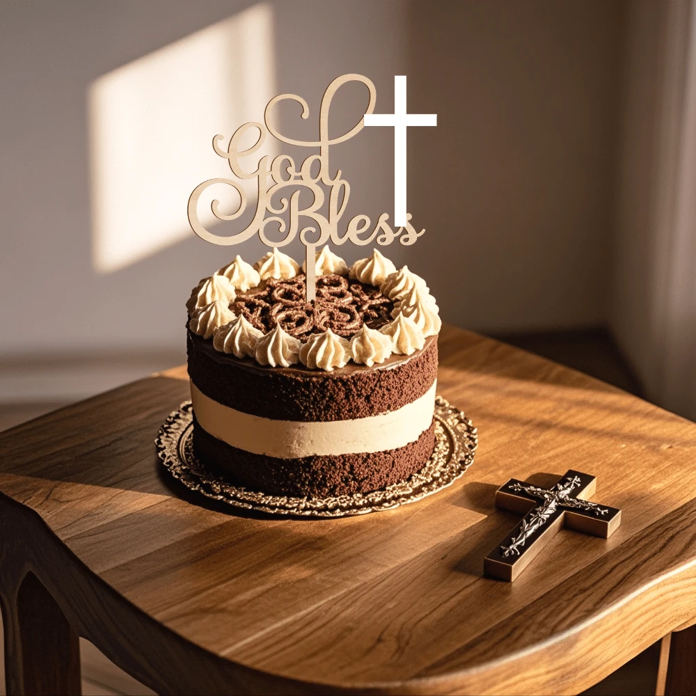 God Bless Double Cake Topper In Wooden And Acrylic Baptism Cake | SHEIN USA