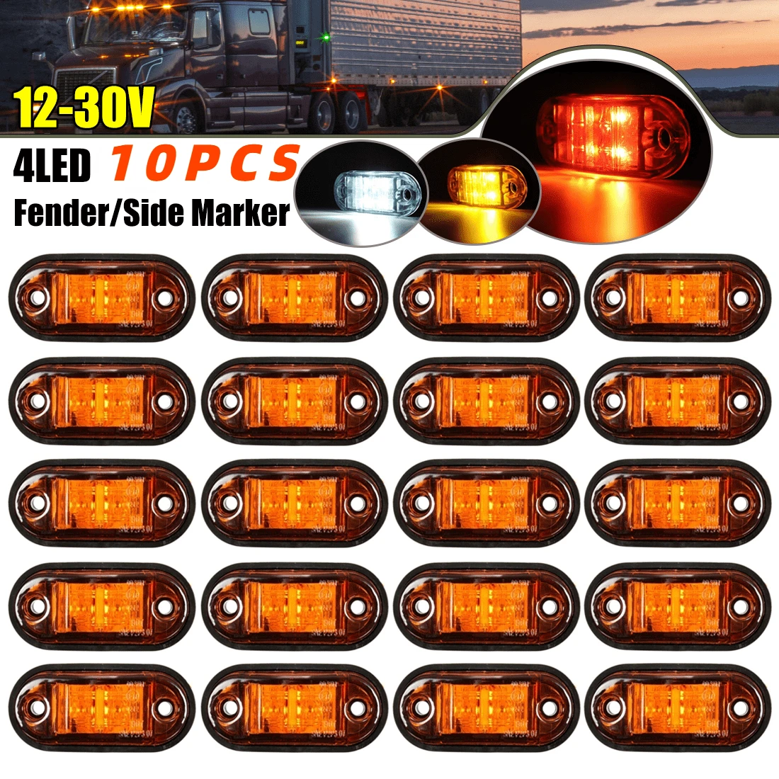10 Pieces Side Marker Lights 4LED Turn Signals Car Warning Lights Tail Lights Amber/Red/White ...