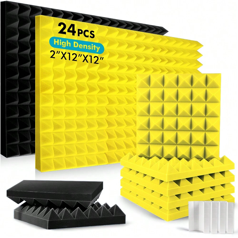12 Pcs, 24 Pcs-12x12x2 Inches Pyramid Sound Proof Foam Panels, Acoustic ...
