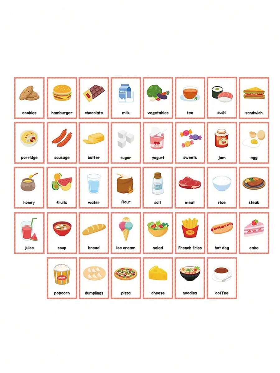 20 Pcs Food Words Flashcards, Early Childhood Cognitive Recognition ...