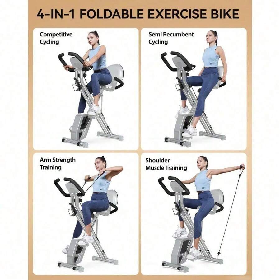 Pooboo Folding Exercise Bike, Foldable Fitness Stationary Bike Machine, Upright Indoor Cycling ...
