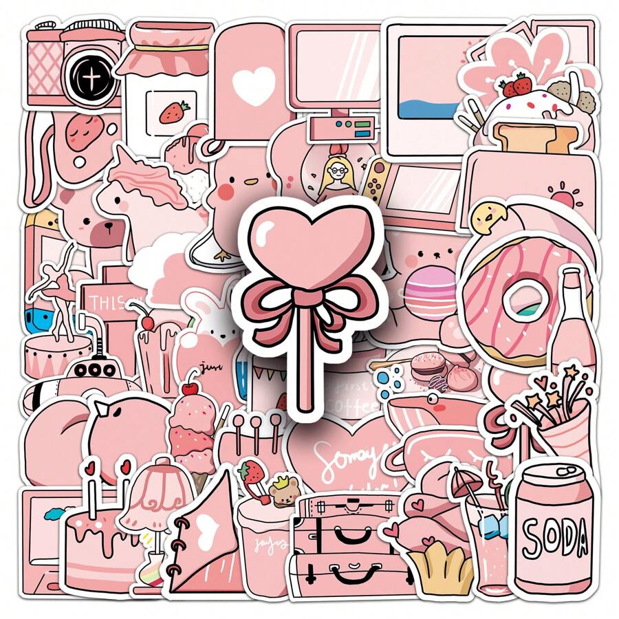 50 Piece Original Pink Cute Picture Mobile Phone Waterproof Stickers ...