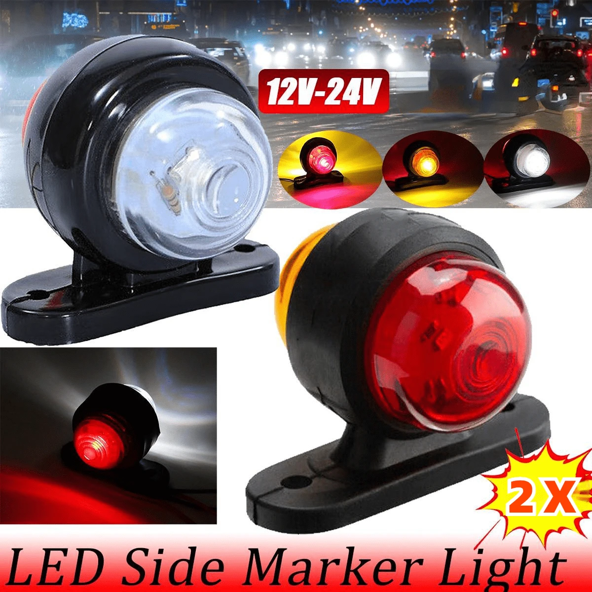 2PCS 12-24V Universal Side Marker Lights Double Side Lighting Indicator ...
