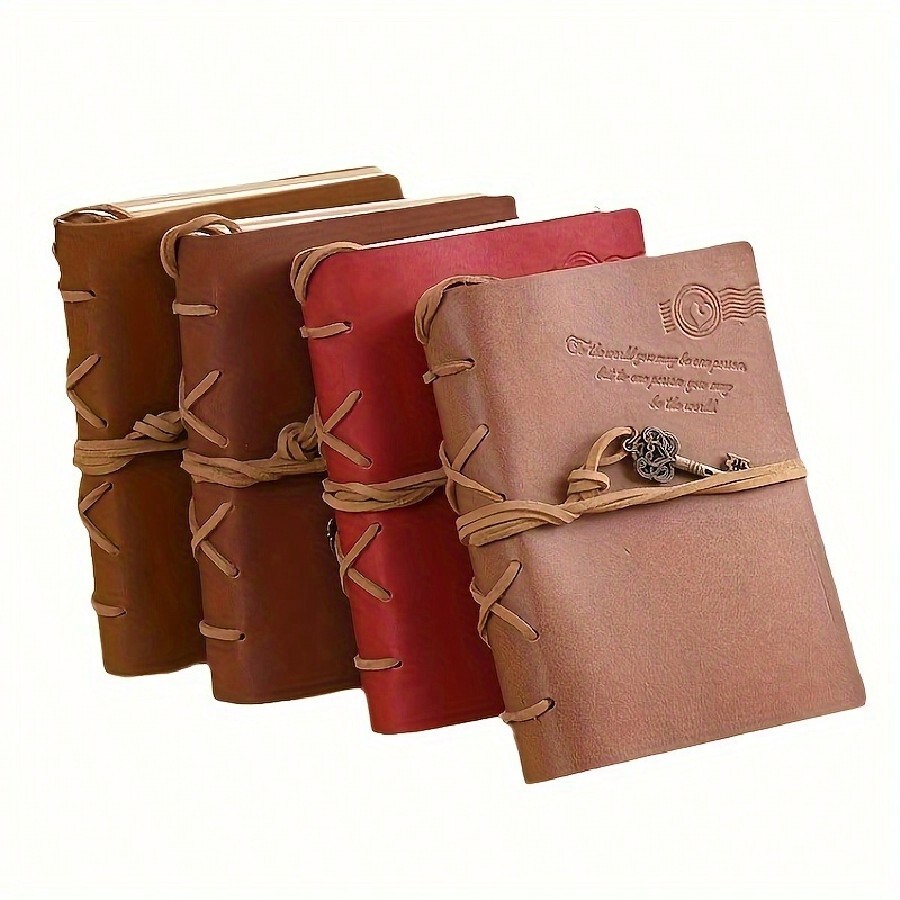 1pc Mini Vintage Notebook With Straps And Pendants, Kraft Paper Inside ...