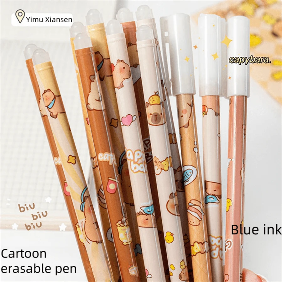 1 Box (12 Pcs) Cute Capybara Erasable Gel Pen 0.5mm Bright Blue ...