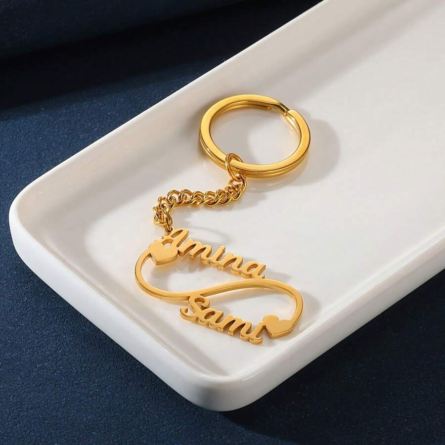 Lifetime Name Keychain, Stainless Steel Custom Love Couple Keychain ...