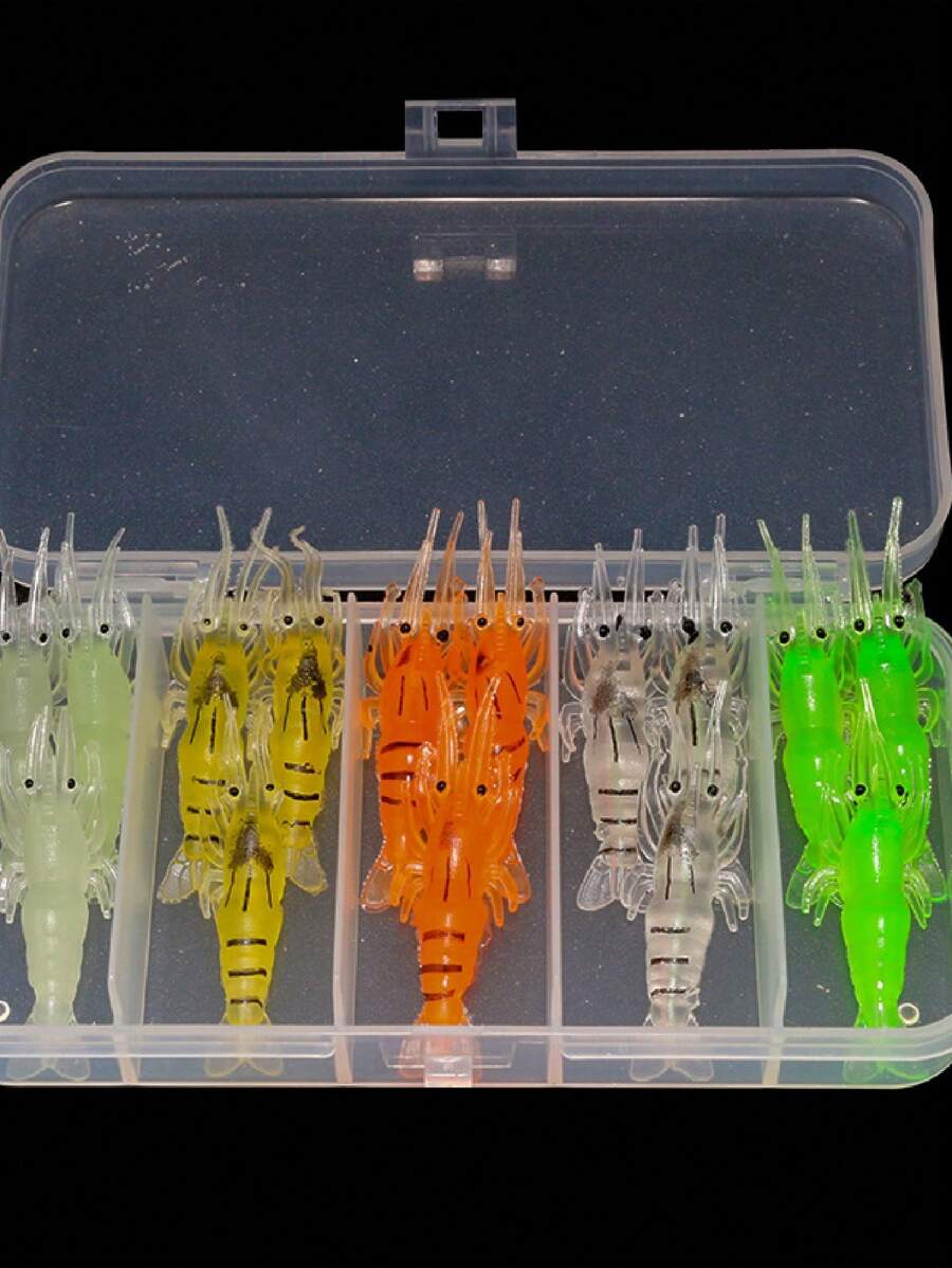 15pcs Goture Shrimp Lures Soft Shrimp Fishing Lures For Freshwater Saltwater Luminous Shrimp ...