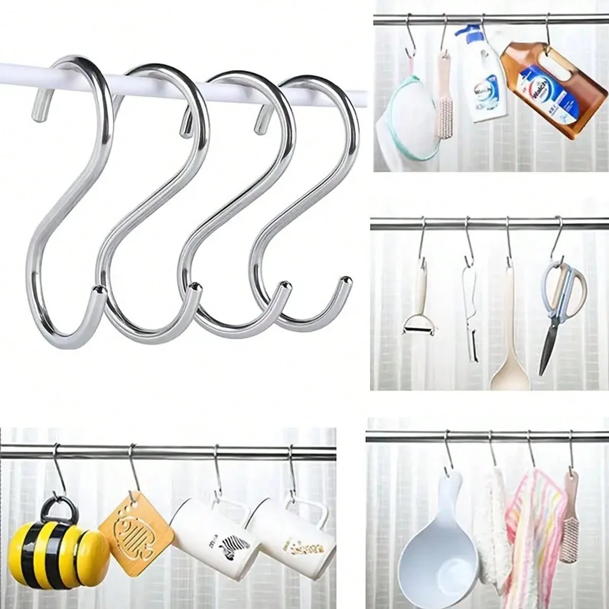 Stainless Steel S Shaped Hook Kitchen Bathroom Clothing S-Shaped Hanger Hooks Multi-Functional ...