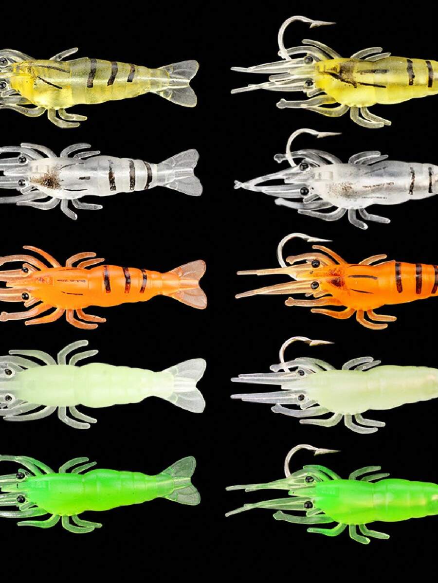 15pcs Goture Shrimp Lures Soft Shrimp Fishing Lures For Freshwater Saltwater Luminous Shrimp ...
