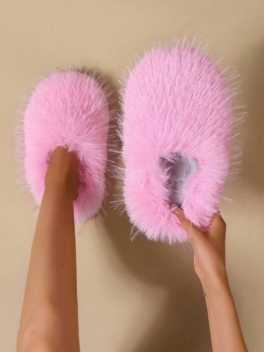 Fuzzy Slippers For Women, 2025 Spring Faux Fur Lined Indoor Quiet Warm ...