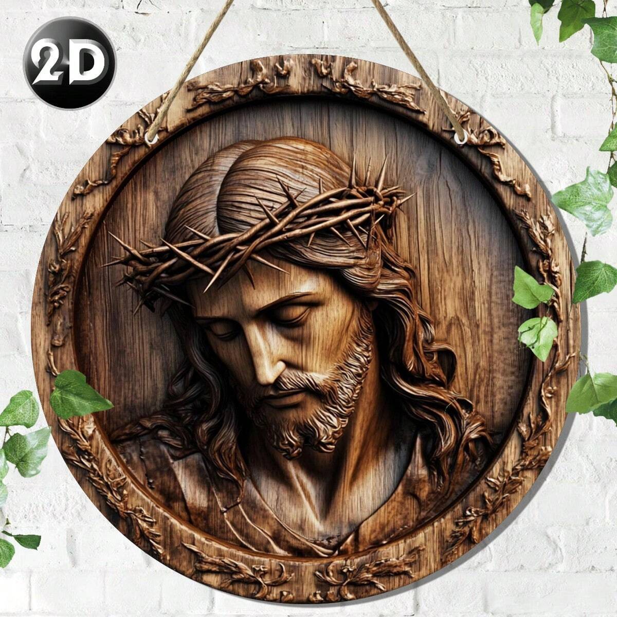 1pc 8x8 Inches Round Wooden Jesus Christ Logo, 2D Flat Wall Art Decor ...