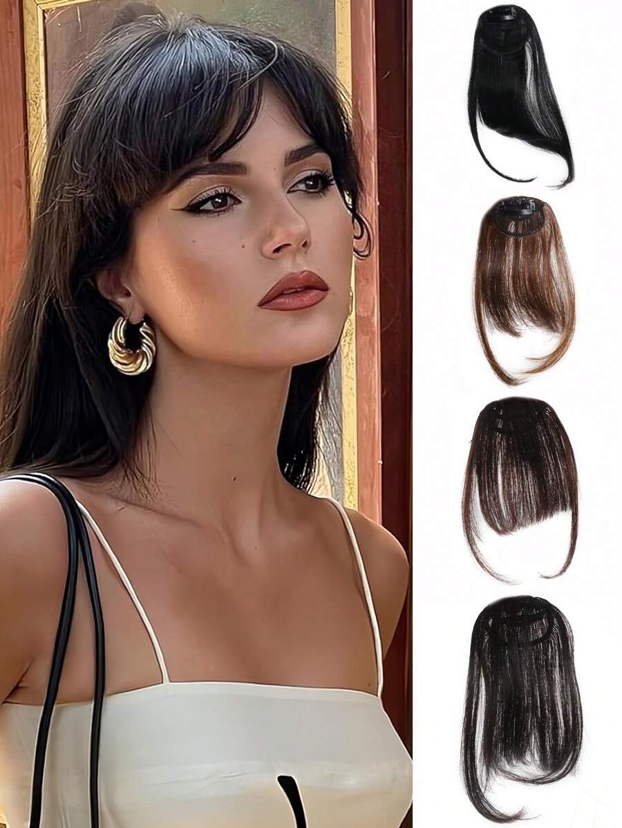 Extensão de peruca sintética feminina com clipe, costeletas, franja ...