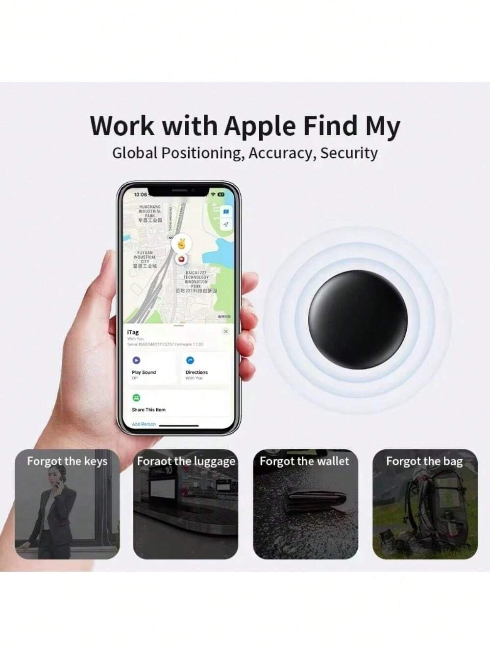 Rastreador de seguridad anti-pérdida Compatible con Apple Find My Key, rastreador Bluetooth GPS ...