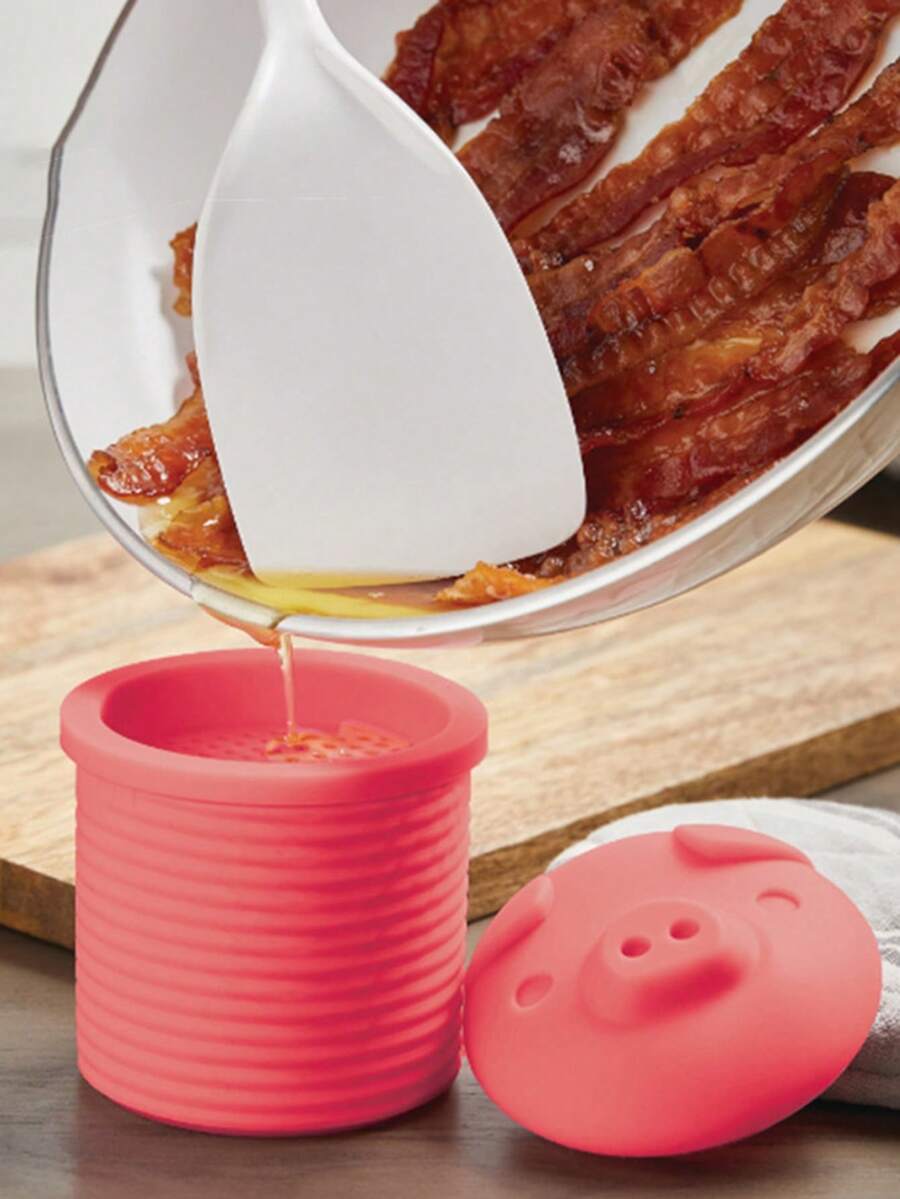 1pc Pig-Shaped Oil Grease Storage Container, Silicone Bacon Grease ...