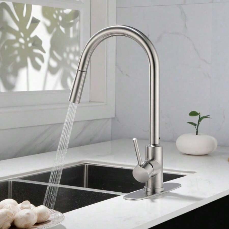 Single Handle High Arc Pull Out Kitchen Faucet, Single Level Stainless ...