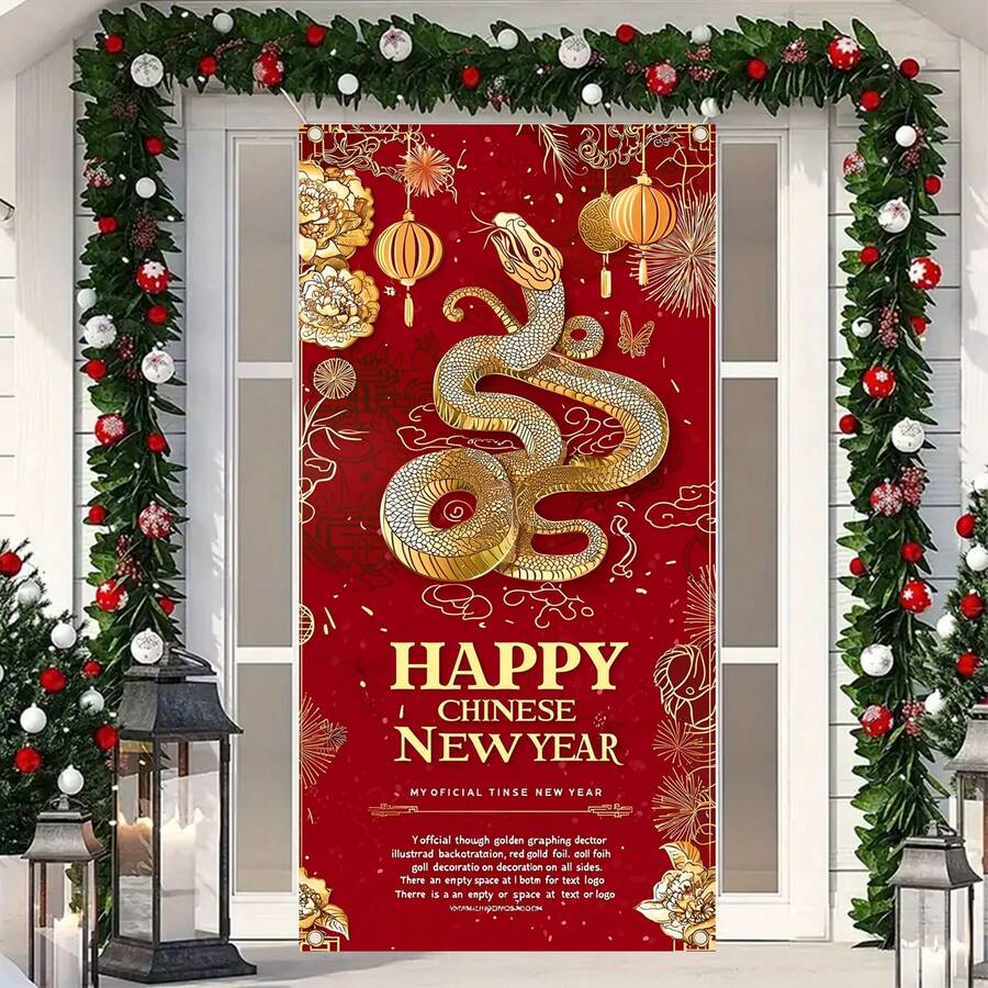 70 * 35 Inch Red New Year Banner Chinese New Year Door Cover Banner ...