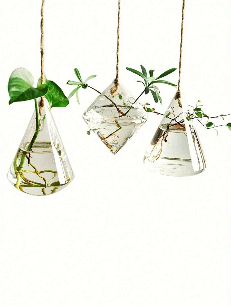 3pcs Glass Hanging Flower Pots, Indoor & Outdoor Glass Planter ...
