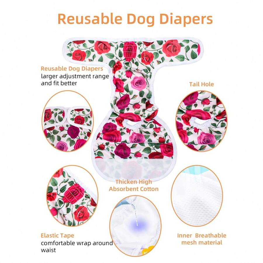 1PC Washable Female Dog Diapers Premium Reusable Diapers For Doggie In ...