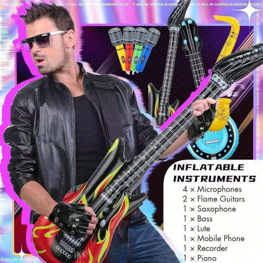 Inflatable Instruments Party Props Rock Star Toy Set Blow Up Guitars ...