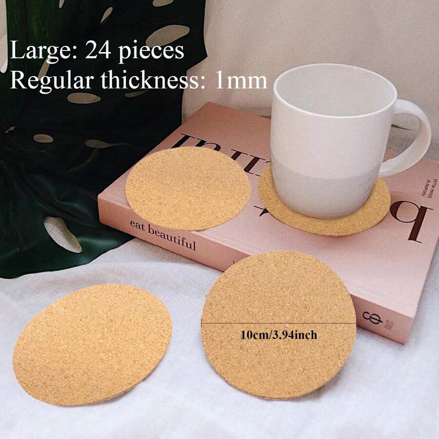 24 Pcs Thick Self-Adhesive Cork Sheets Cork Coasters, Round Cork Board ...