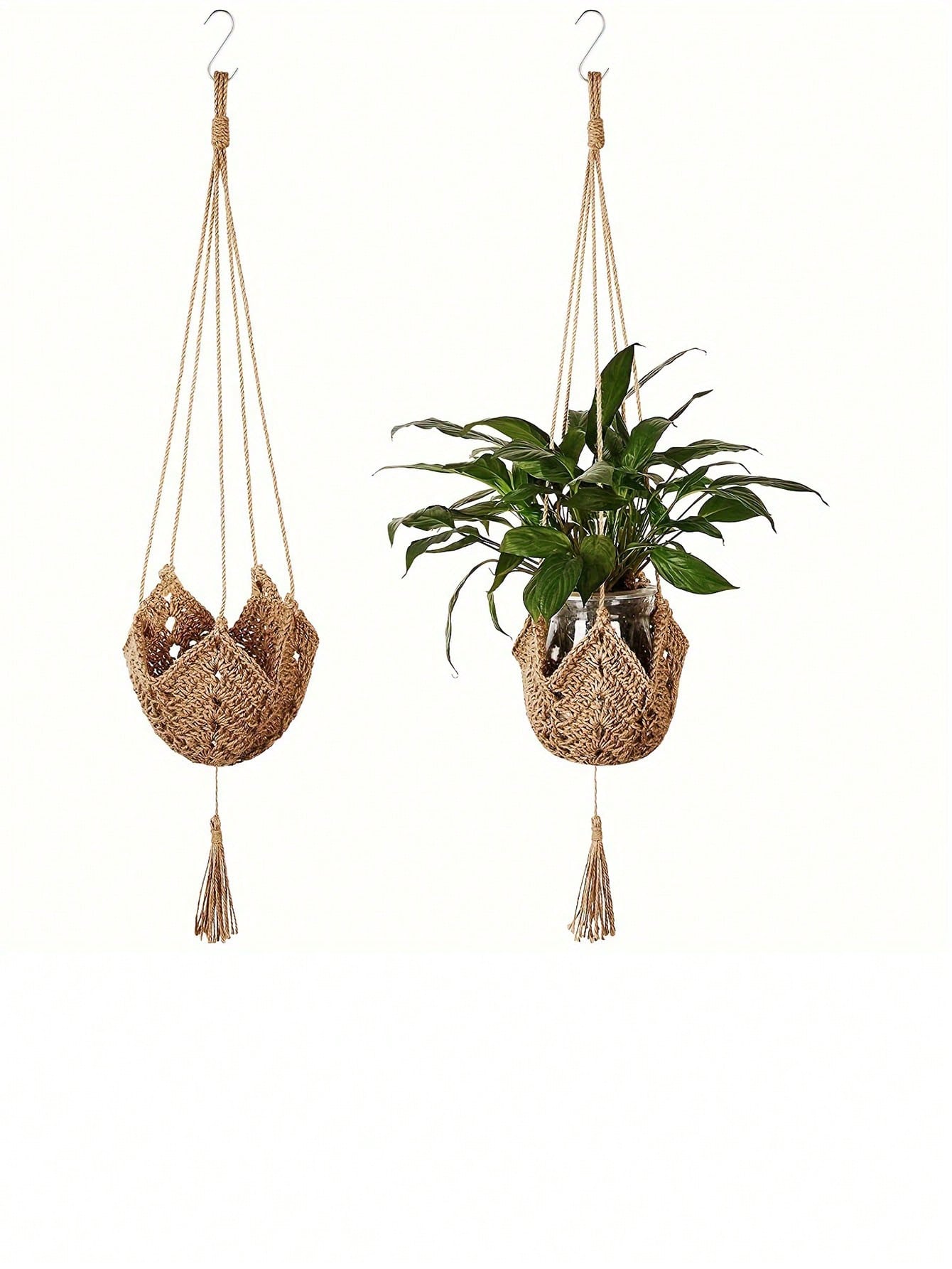 Multipurpose Hanging Flower Pot Basket Without Hook - Rustic Woven Net ...